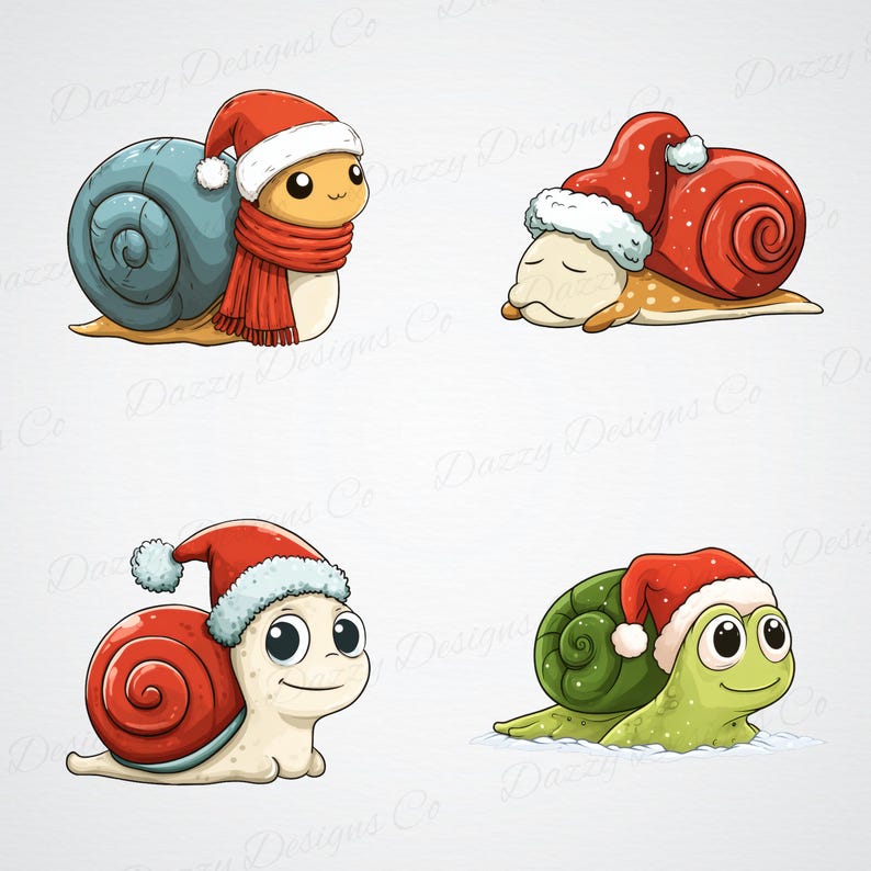 23 Christmas Snail Clipart Bundle| Cartoon Holiday Animal PNG at 300 ...