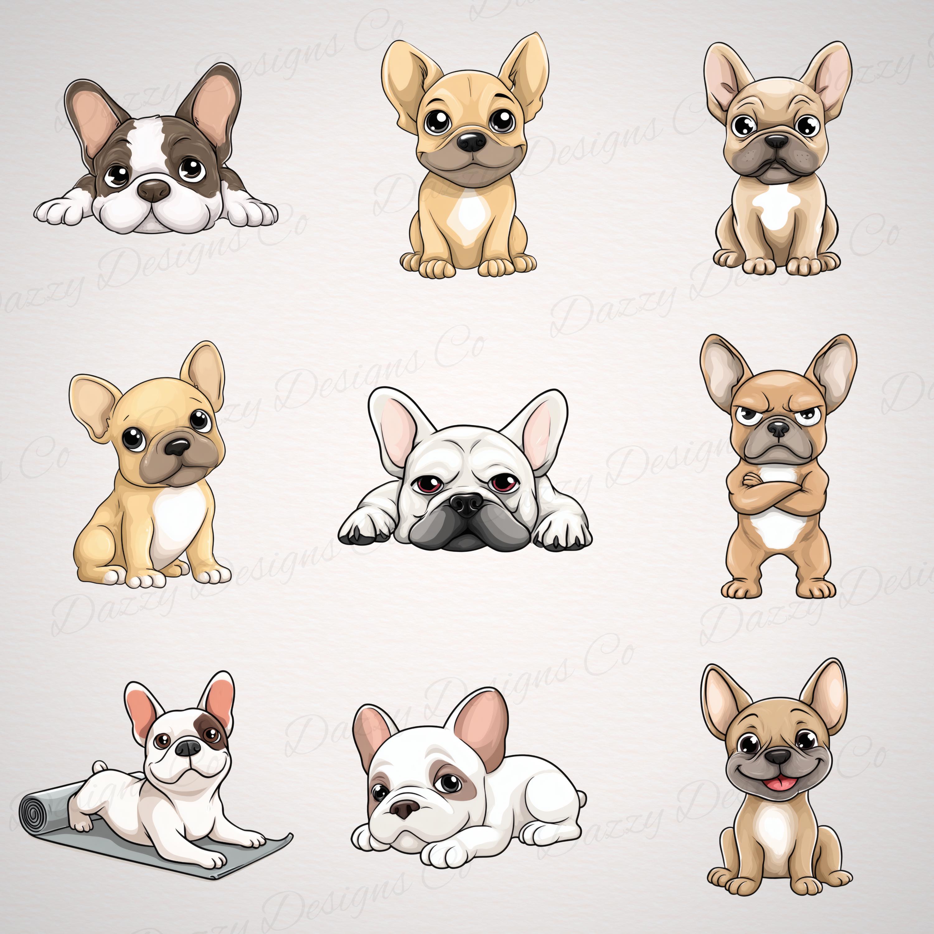 36 Cute Frenchie Clipart Bundle| Adorable Cartoon French Bulldog PNG at ...