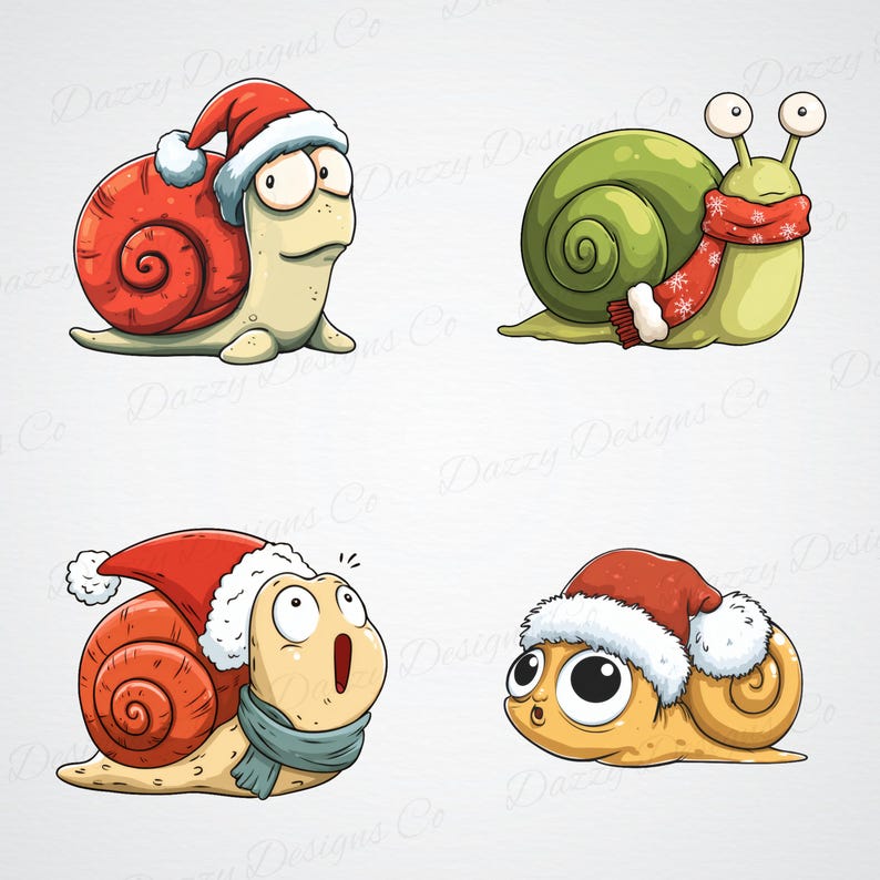 23 Christmas Snail Clipart Bundle| Cartoon Holiday Animal PNG at 300 ...