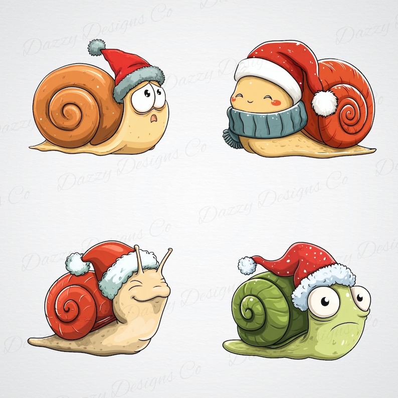 23 Christmas Snail Clipart Bundle| Cartoon Holiday Animal PNG at 300 ...