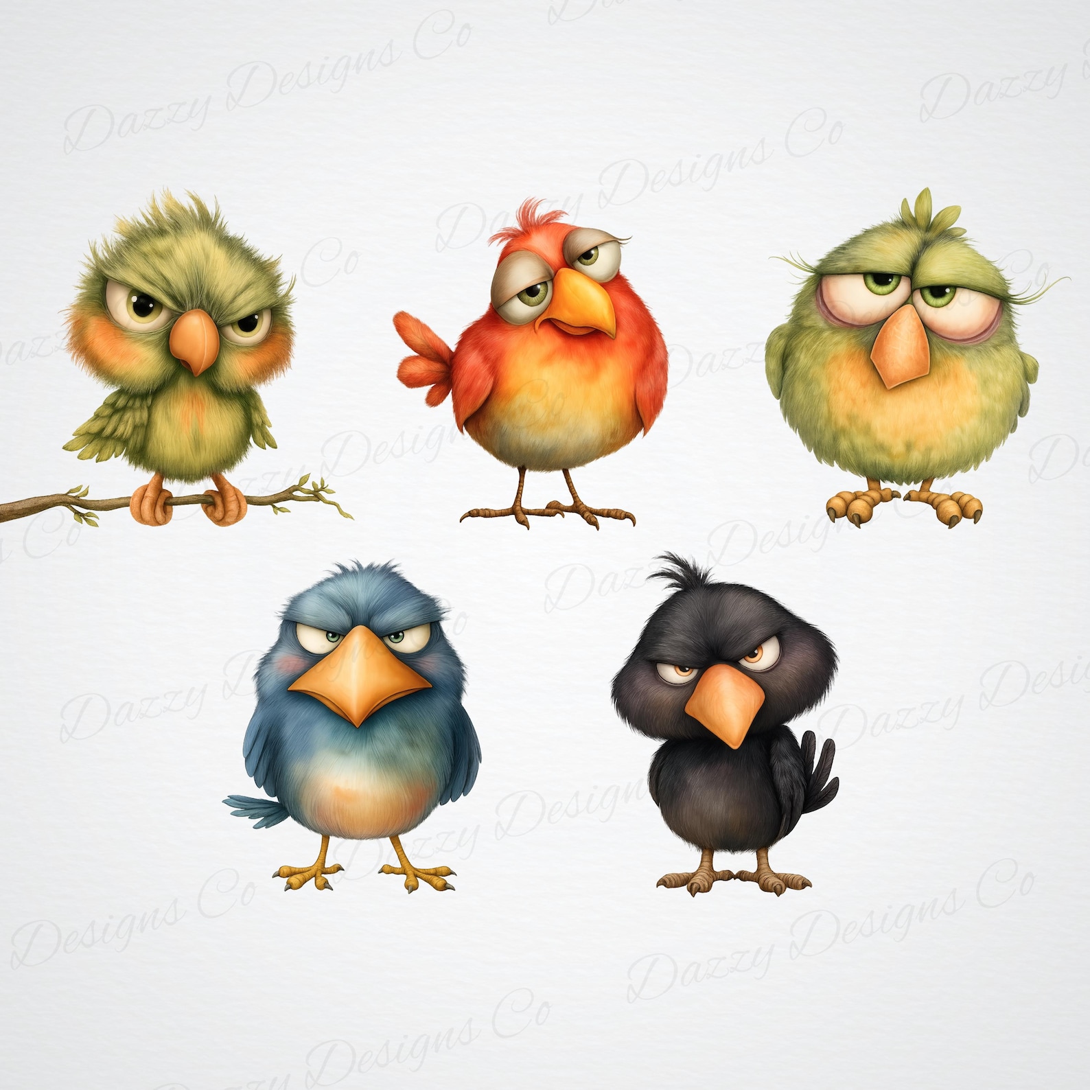 28 Quirky Grumpy Birds Clipart Bundle| Funny Annoyed Animal PNG at 300 ...