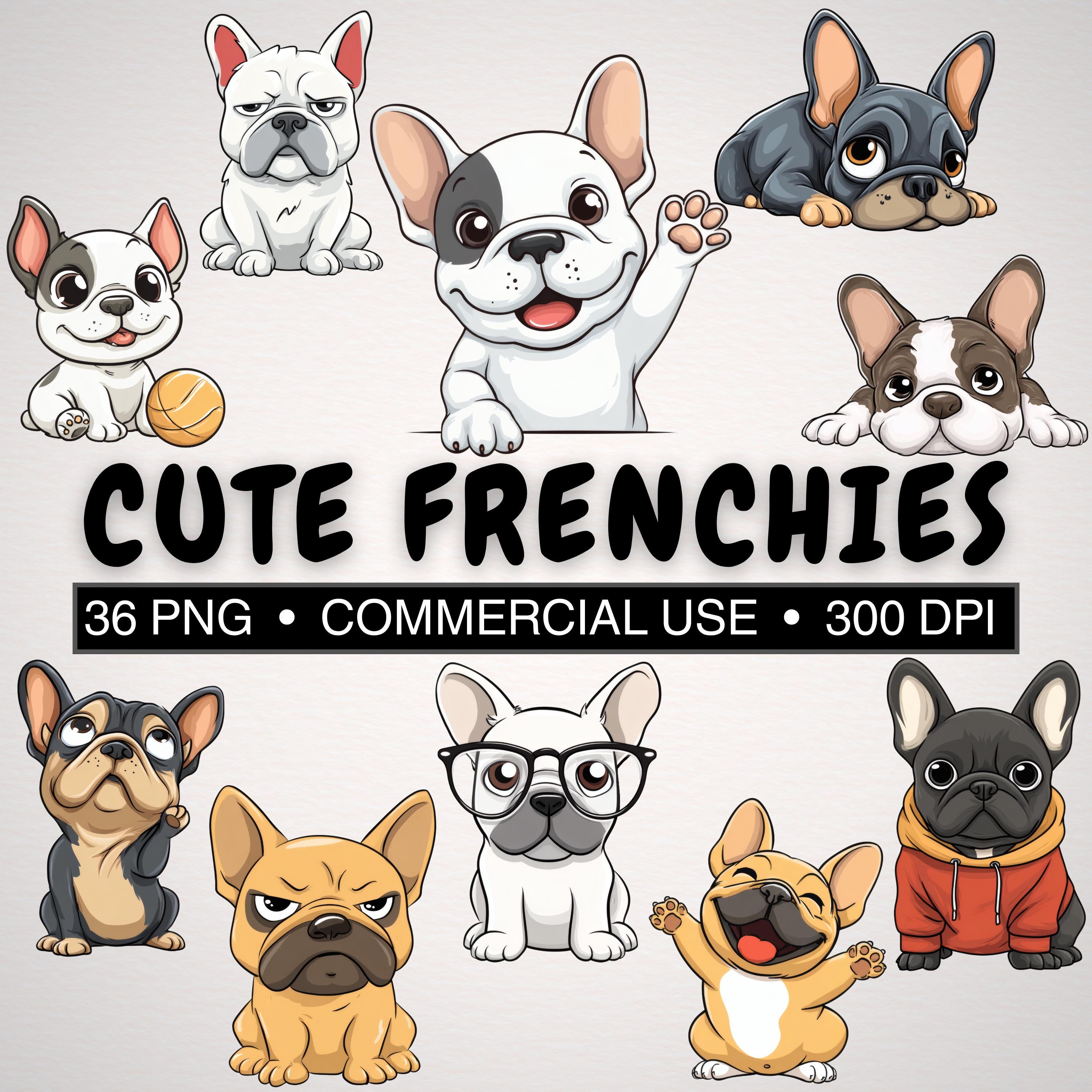 36 Cute Frenchie Clipart Bundle| Adorable Cartoon French Bulldog PNG at ...