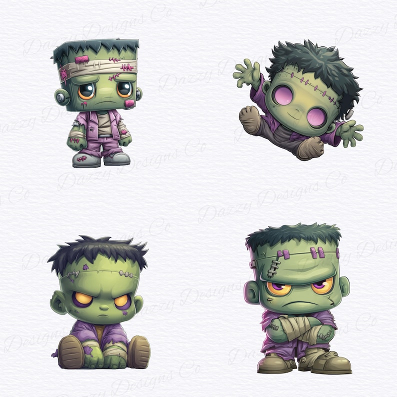 20 Kawaii Frankenstein Clipart Bundle| Chibi Monster| Kawaii Spooky ...