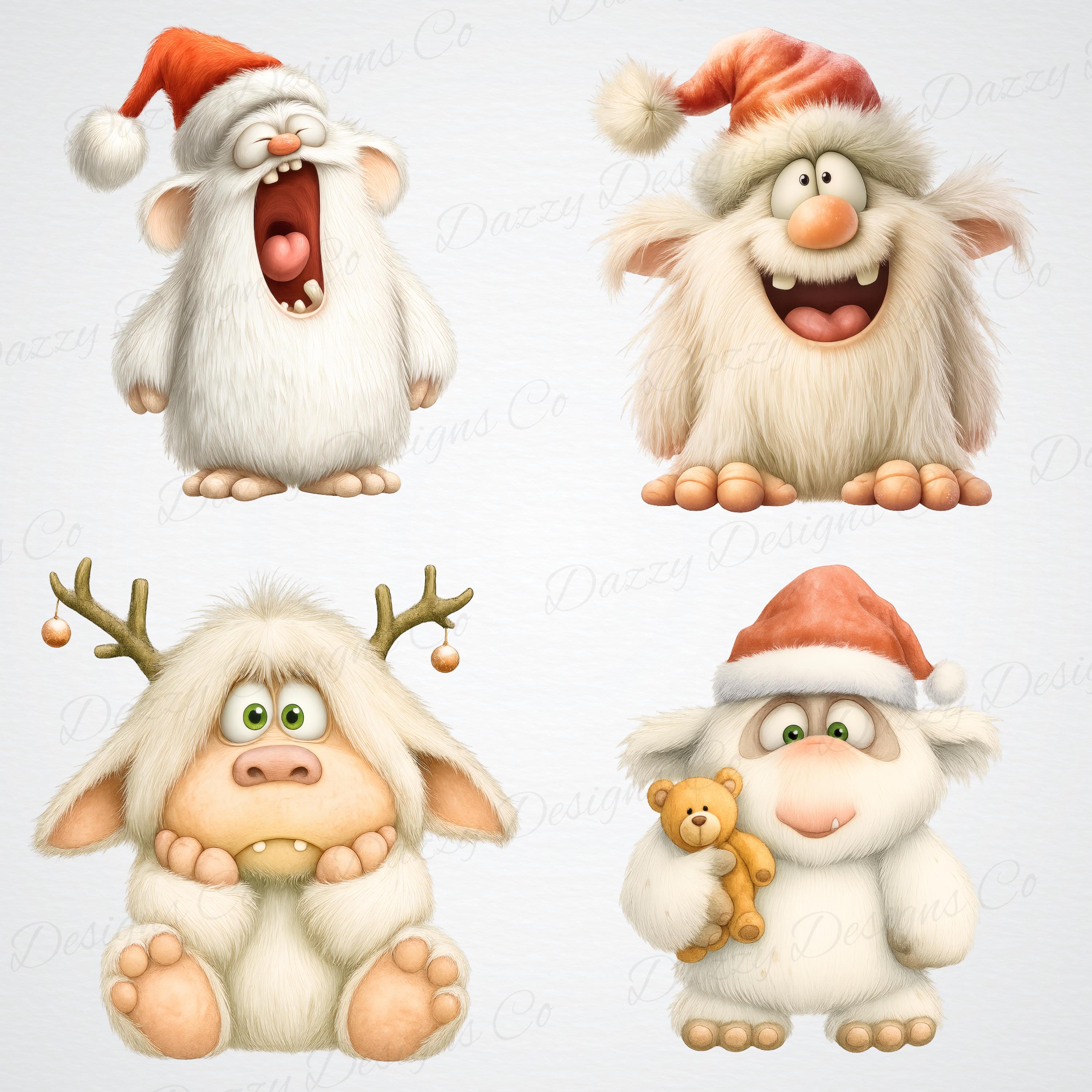 Christmas Yeti Clipart Bundle| 16 Cute Holiday Monster PNG at 300 DPI ...