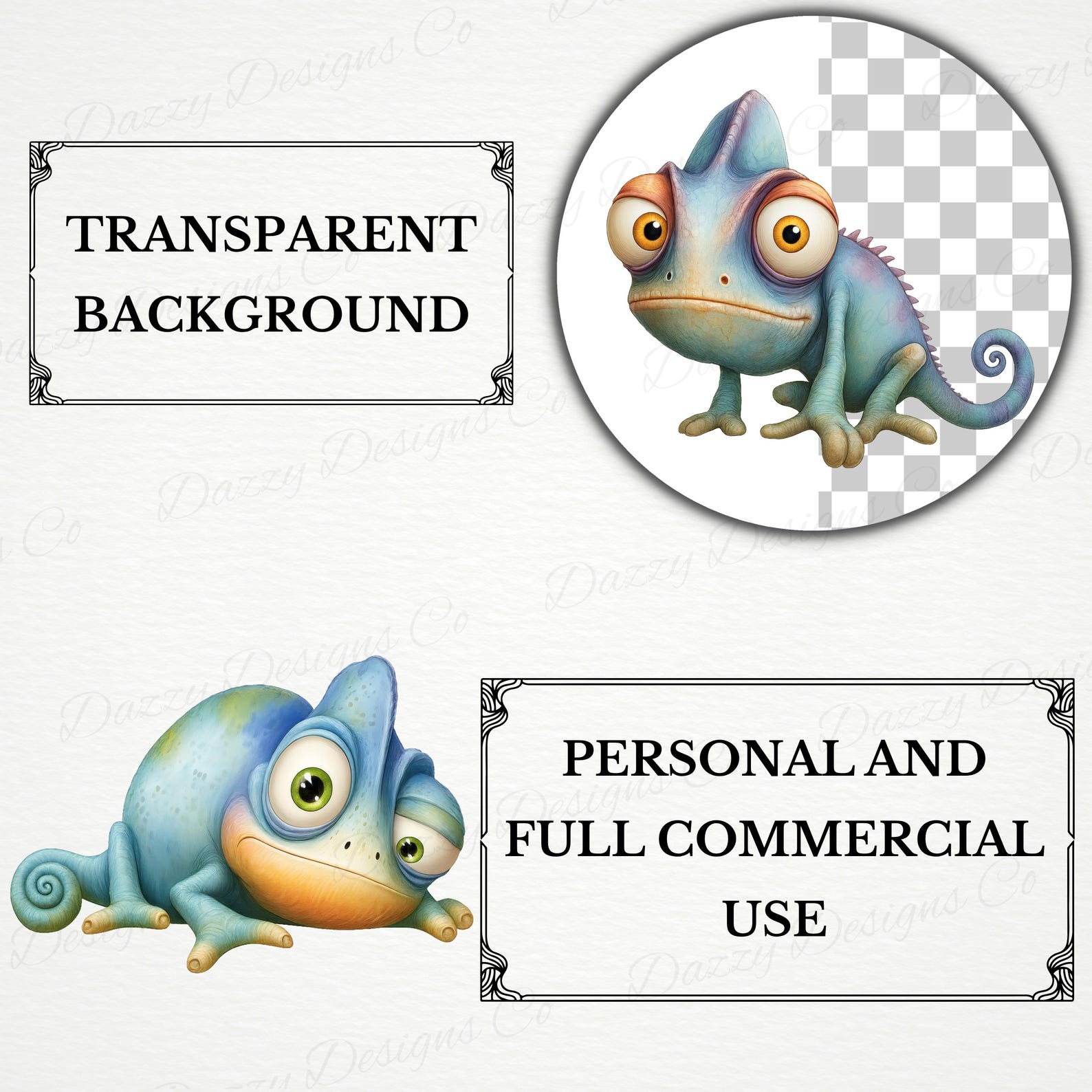 Quirky Chameleons Clipart Bundle| 17 Colorful Cartoon Lizard PNG at 300 ...