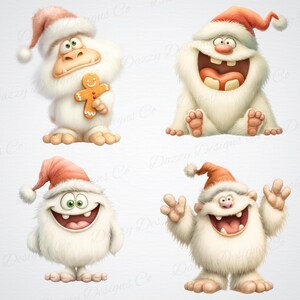 Christmas Yeti Clipart Bundle| 16 Cute Holiday Monster PNG at 300 DPI ...