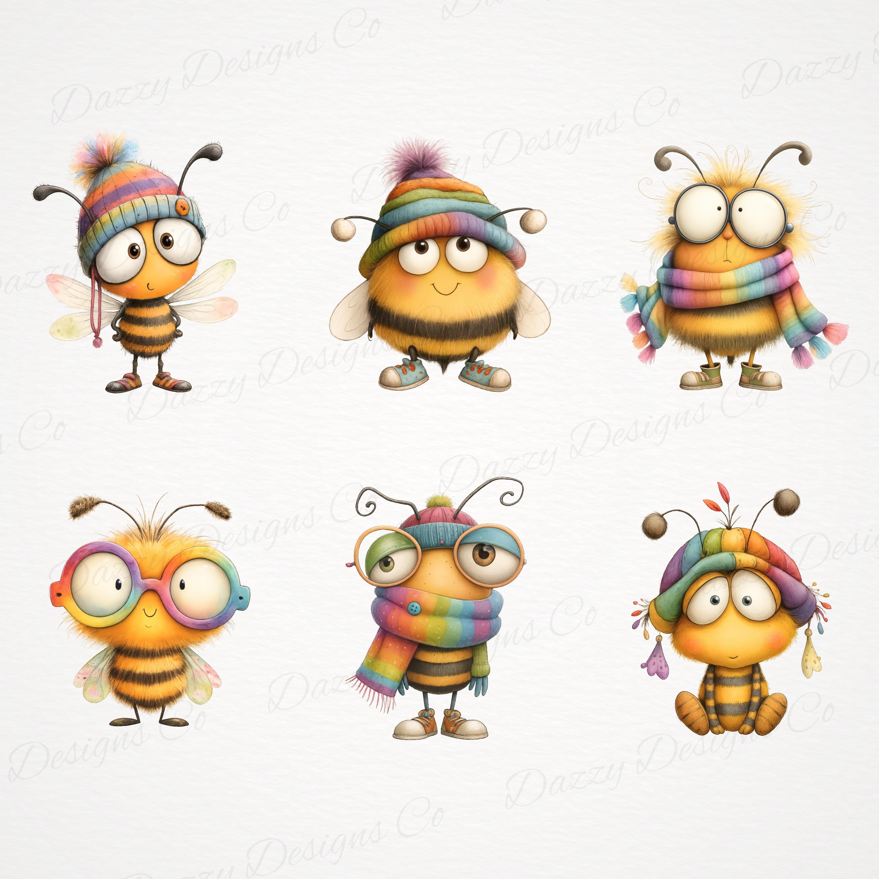 Quirky Rainbow Bees Clipart Bundle| 18 Cute Bumblebee PNG at 300 DPI ...