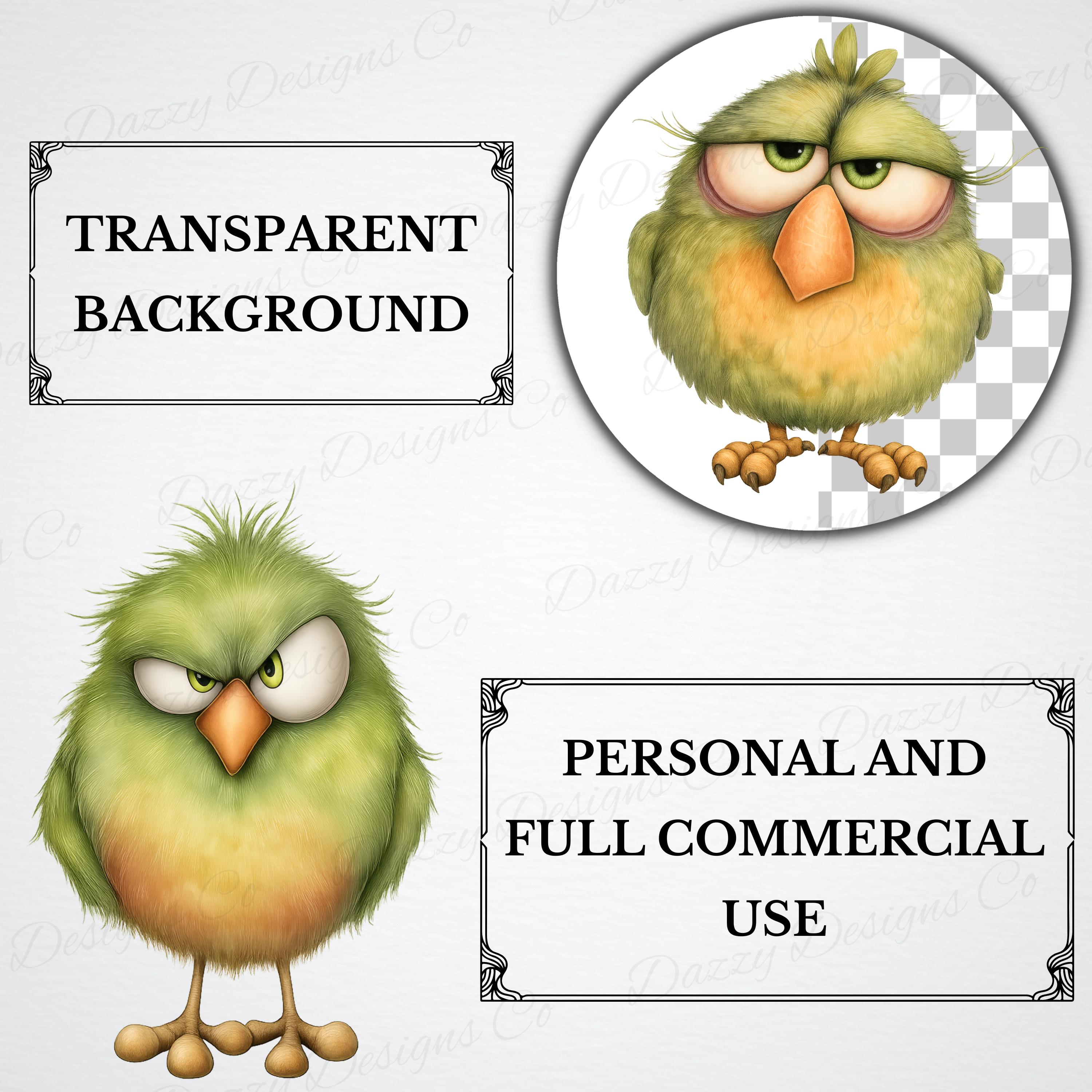 28 Quirky Grumpy Birds Clipart Bundle| Funny Annoyed Animal PNG at 300 ...