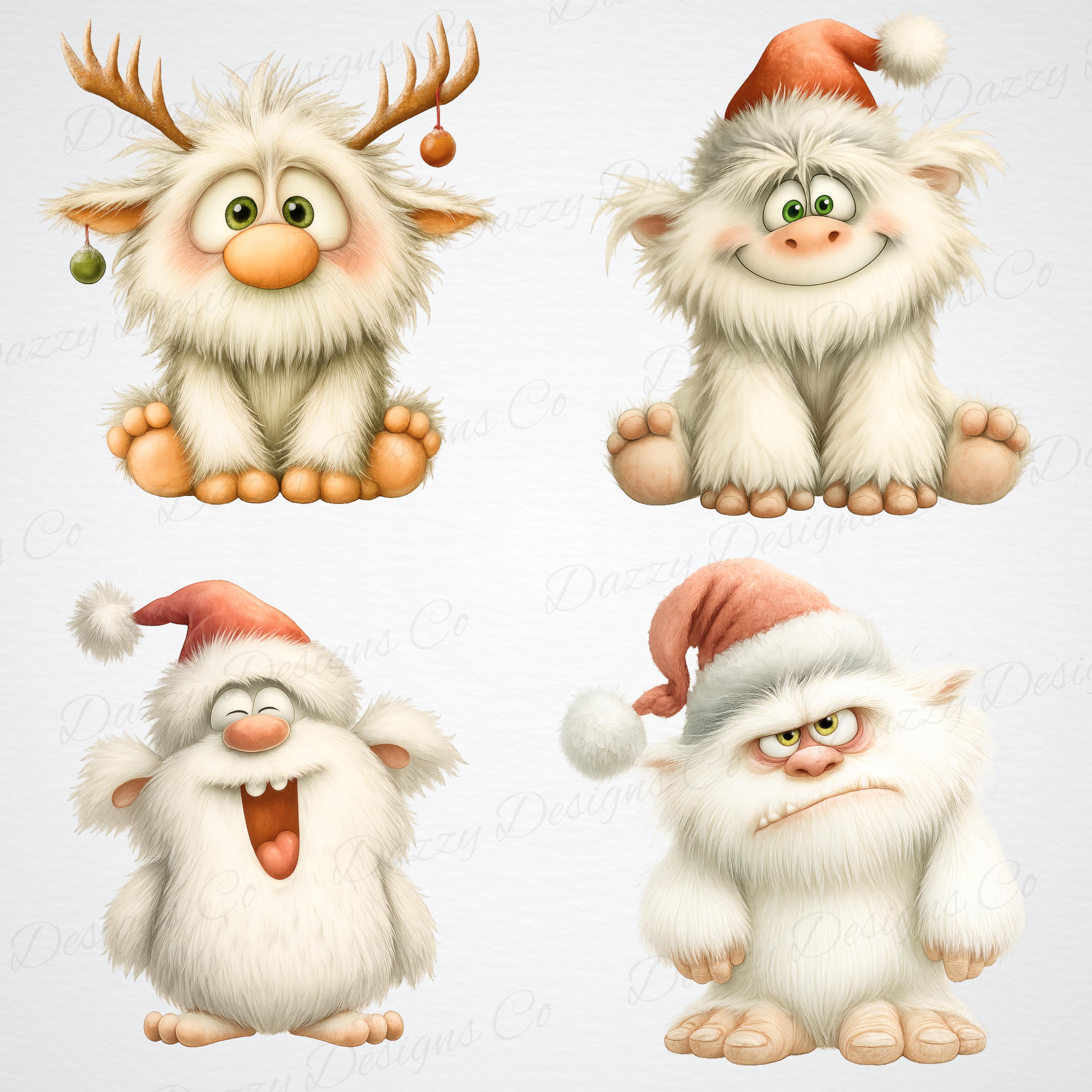 Christmas Yeti Clipart Bundle| 16 Cute Holiday Monster PNG at 300 DPI ...