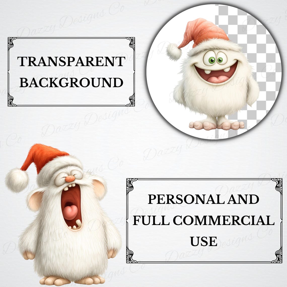 Christmas Yeti Clipart Bundle| 16 Cute Holiday Monster PNG at 300 DPI ...