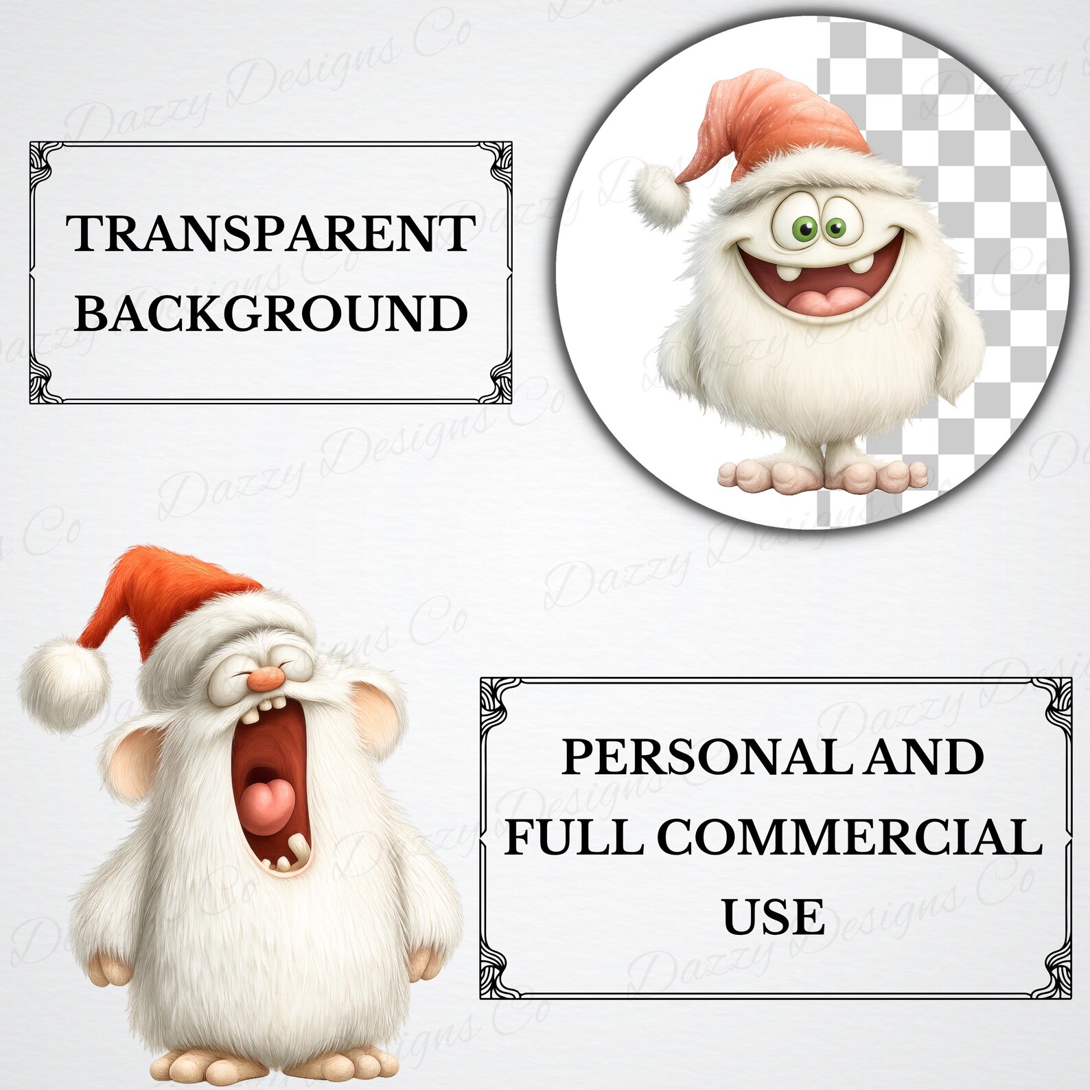 Christmas Yeti Clipart Bundle| 16 Cute Holiday Monster PNG at 300 DPI ...