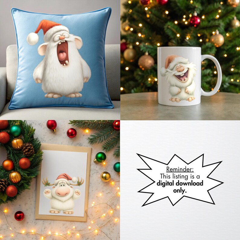 Christmas Yeti Clipart Bundle| 16 Cute Holiday Monster PNG at 300 DPI ...