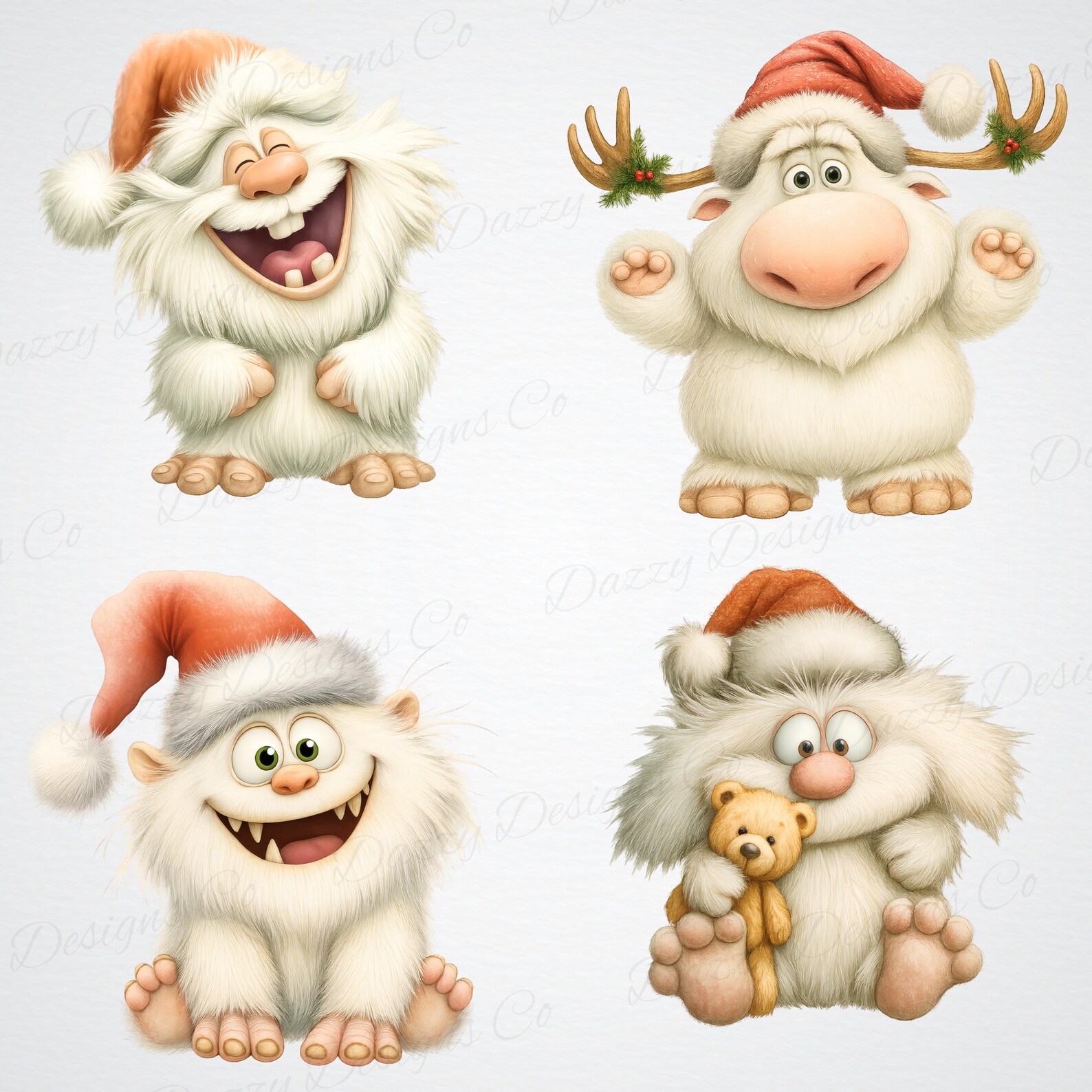 Christmas Yeti Clipart Bundle| 16 Cute Holiday Monster PNG at 300 DPI ...