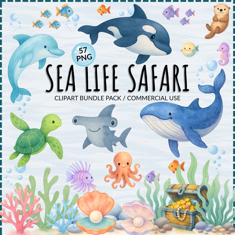 Sea Animals Clipart - Etsy