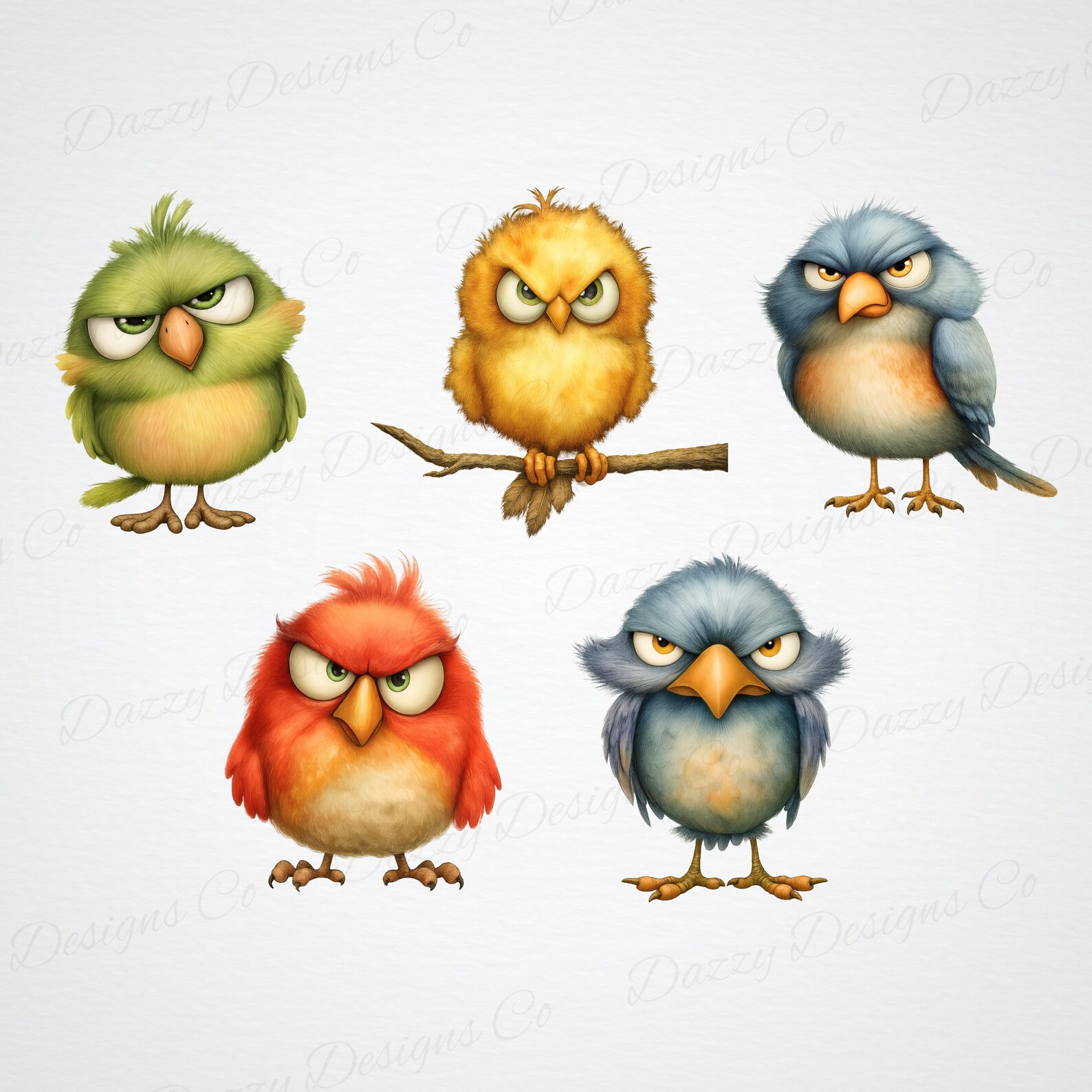 28 Quirky Grumpy Birds Clipart Bundle| Funny Annoyed Animal PNG at 300 ...