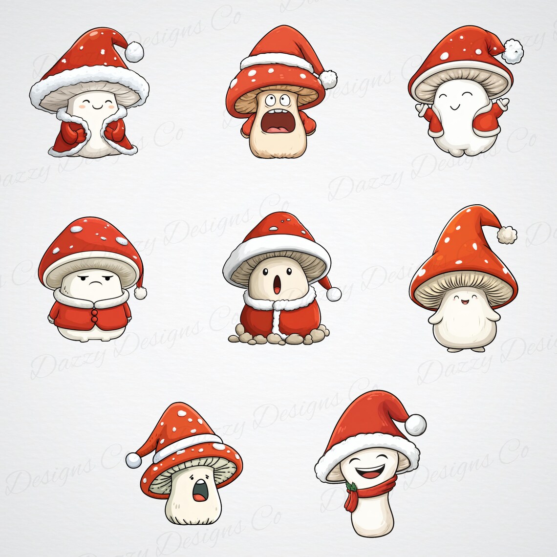 31 Christmas Mushroom Clipart Bundle| Funny Cartoon Holiday Food PNG ...