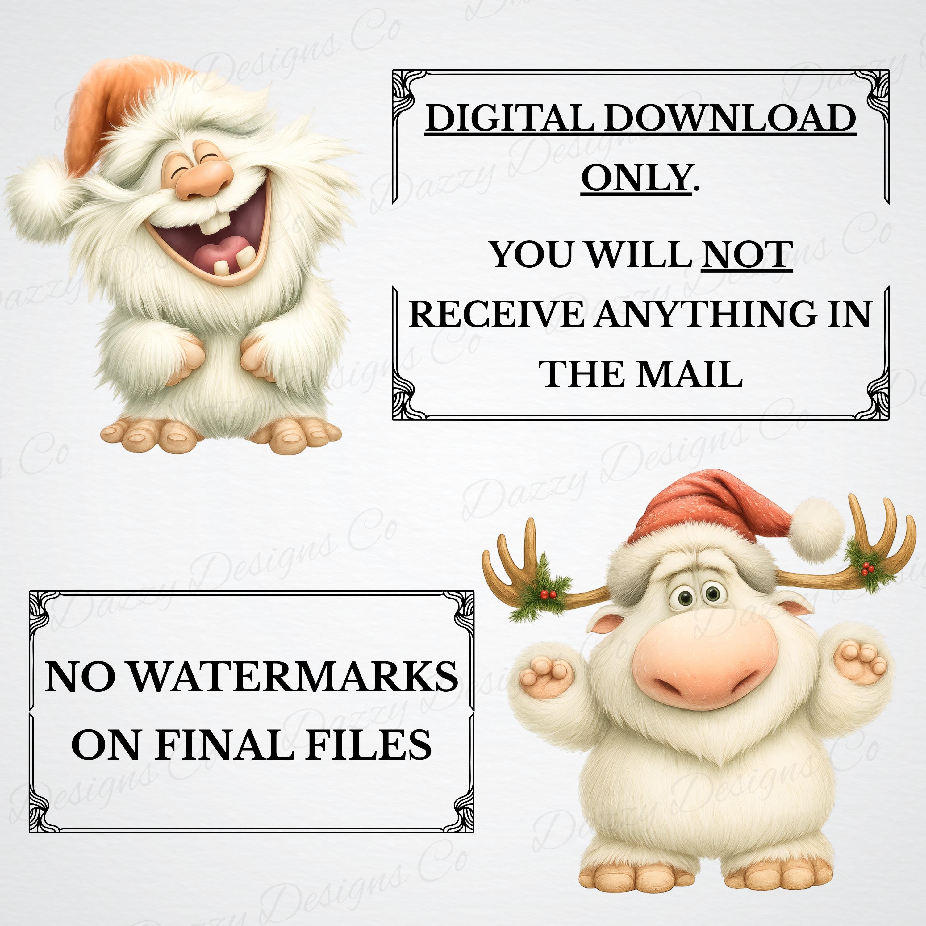 Christmas Yeti Clipart Bundle| 16 Cute Holiday Monster PNG at 300 DPI ...