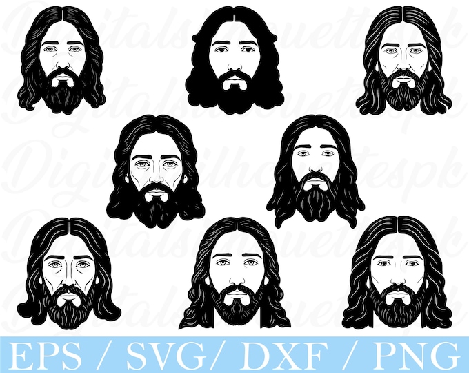 Jesus Face SVG Bundle: Christian Silhouette Clipart (digital Download ...