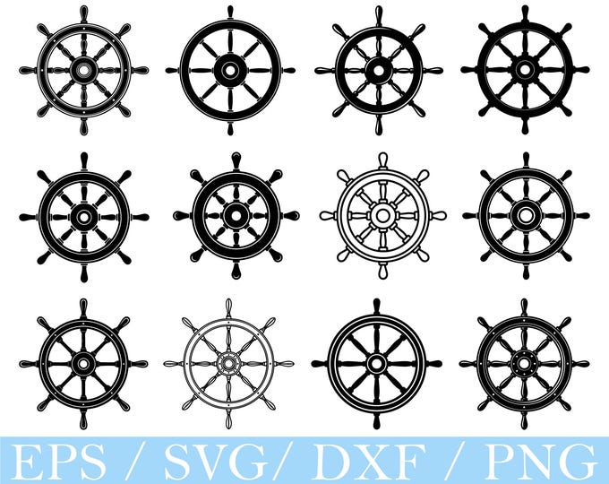 Ship Wheel Silhouette SVG, Nautical Vector Art Cut File, Ship Wheel ...