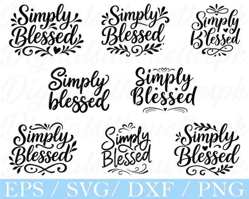 Simply Blessed Typography SVG: Inspirational Christian Silhouette ...