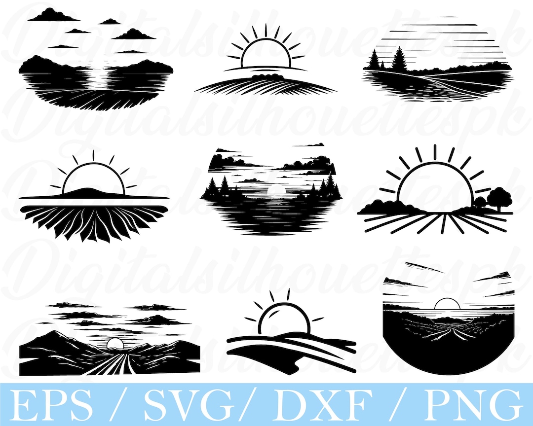 Countryside Sunset Svg, Countryside Sunset Silhouette, Dxf, Png - Etsy