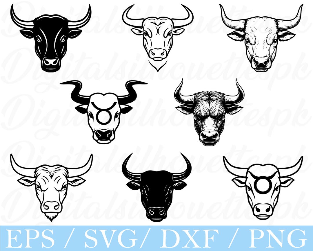 Taurus Zodiac Bull Head SVG: Silhouette Vector Art (digital Download ...