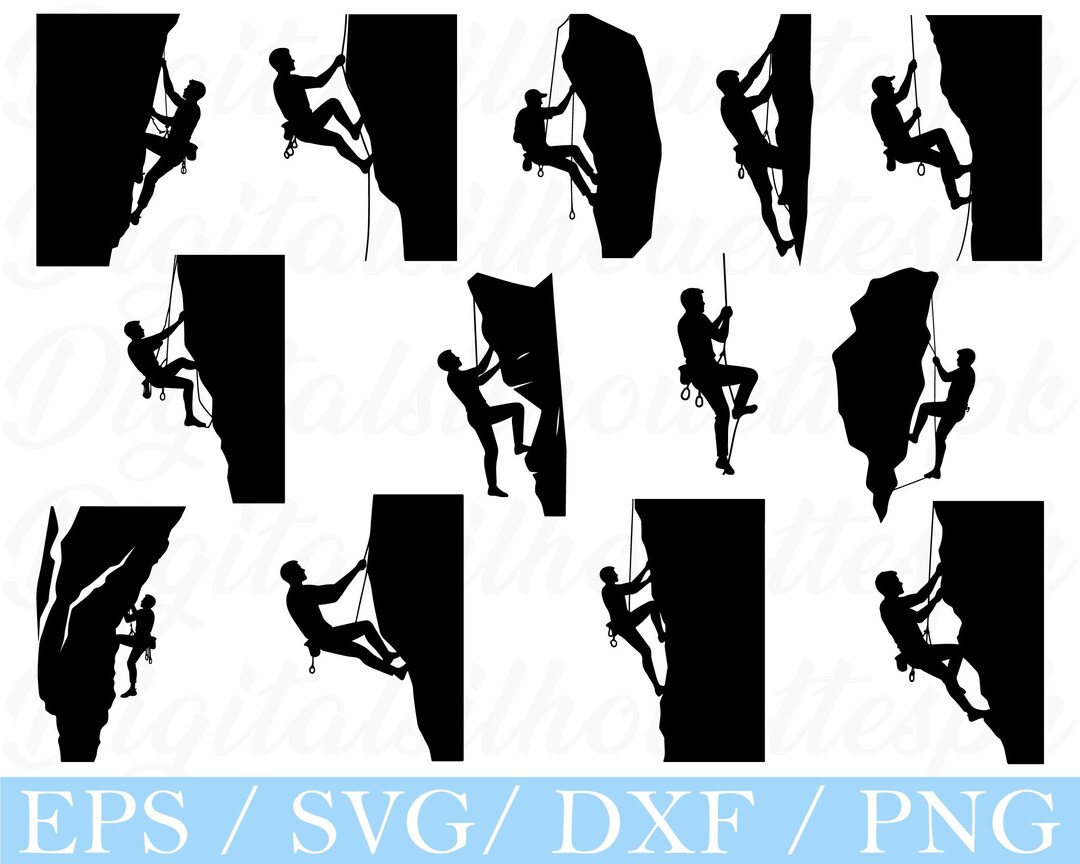Rock Climbing Silhouette SVG Bundle: Climber Cut Files (digital ...