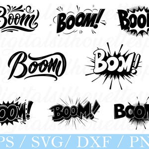 Boom Typography Svg, Boom Text Silhouette, Dxf, Png - Etsy