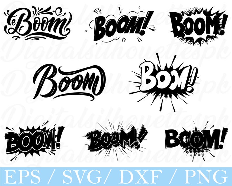 Boom Typography Svg, Boom Text Silhouette, Dxf, Png - Etsy
