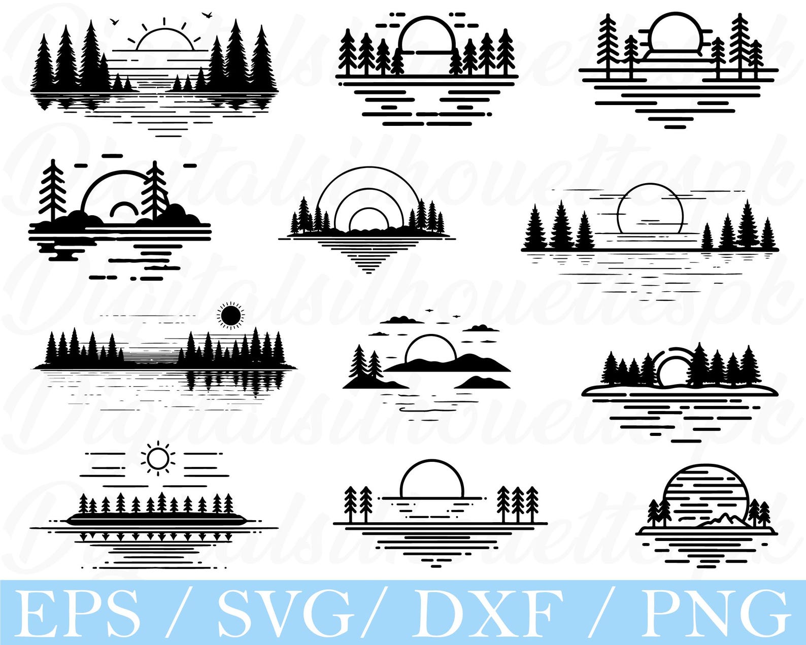 Lake Sunset Svg, Lake Sunset Silhouette, Sunset Cut File, Dxf, Png - Etsy