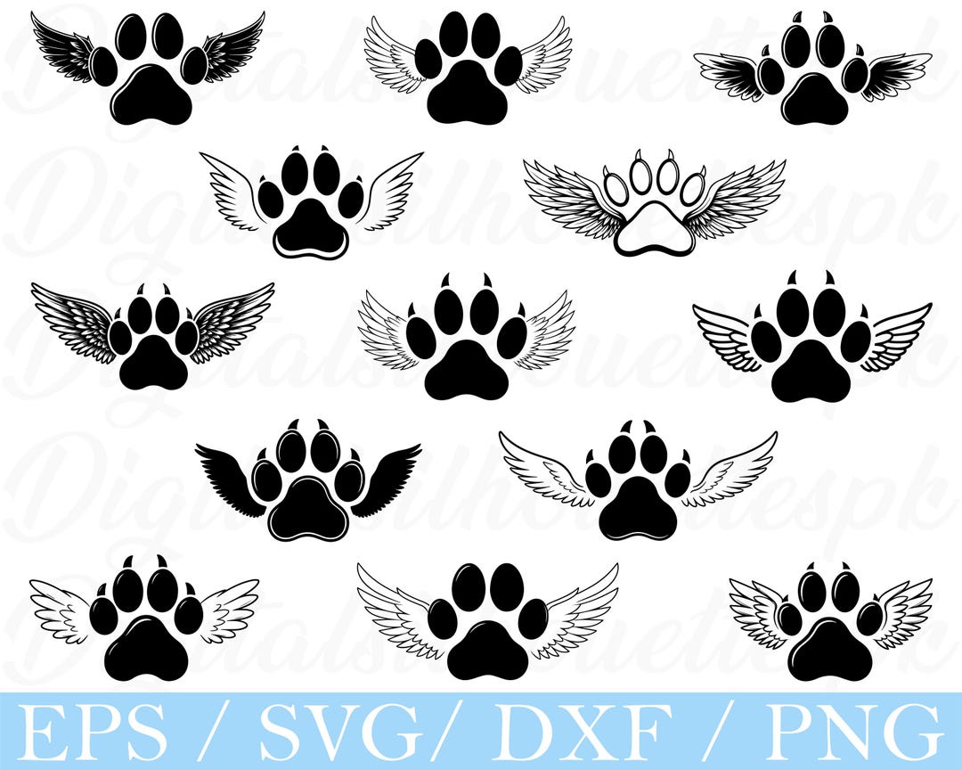 Dog Paw With Wings SVG: Silhouette, DXF, PNG (digital Download) - Etsy