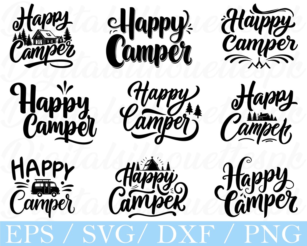 Happy Camper Typography SVG, PNG, DXF Files: Camping Adventure (digital ...