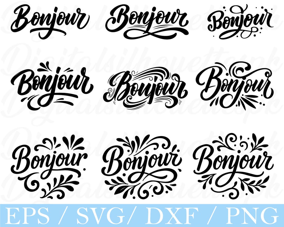 Bonjour Typography Svg, Bonjour Text Silhouette, Dxf, Png - Etsy