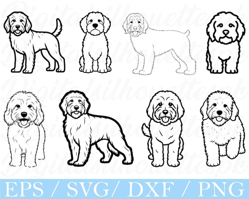 Goldendoodle Dog Outline SVG: Silhouette Vector Graphics (digital ...