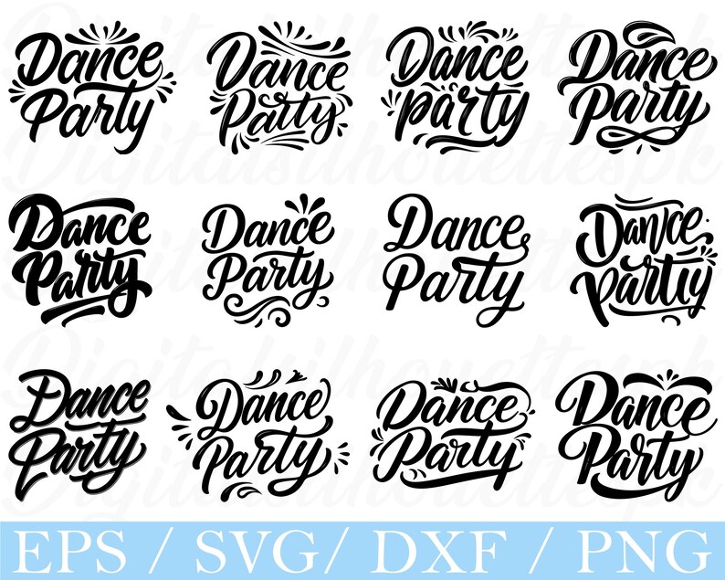 Dance Party Typography Svg, Dance Party Text Silhouette, Dxf, Png - Etsy
