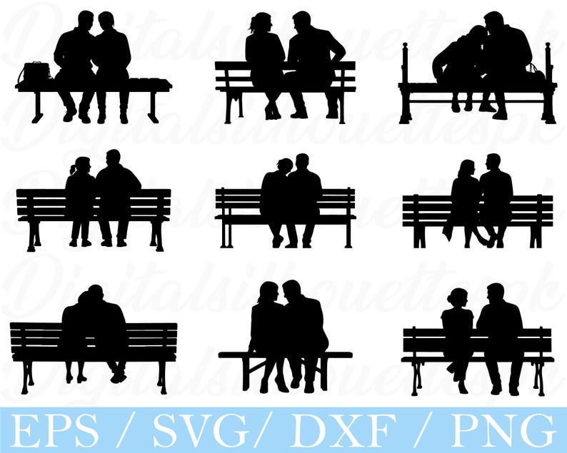 Couple Sitting on Bench Svg, Couple in Part Silhouette, Dxf, Png - Etsy