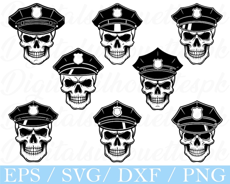 Skull With Police Hat SVG: Silhouette Vector Graphic (digital Download ...