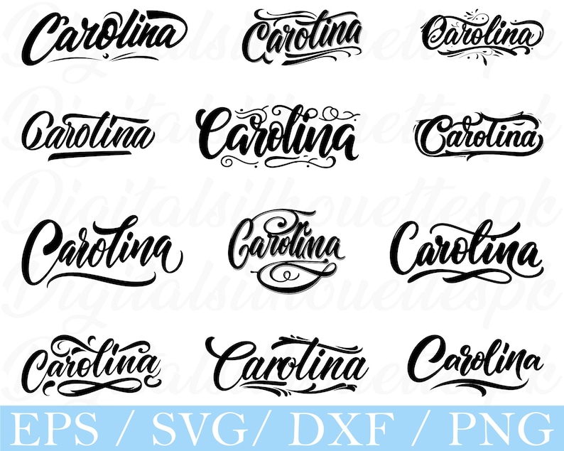 Carolina Typography Svg, Carolina Text Silhouette, Dxf, Png - Etsy
