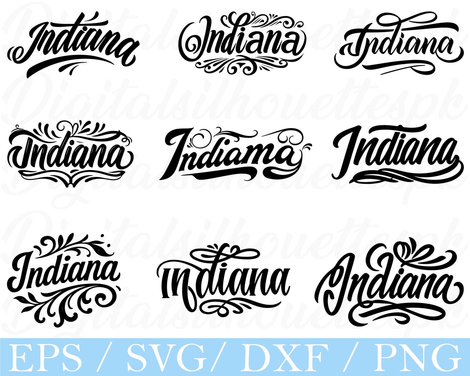 Indiana Typography Svg, Indiana Text Silhouette, Dxf, Png - Etsy
