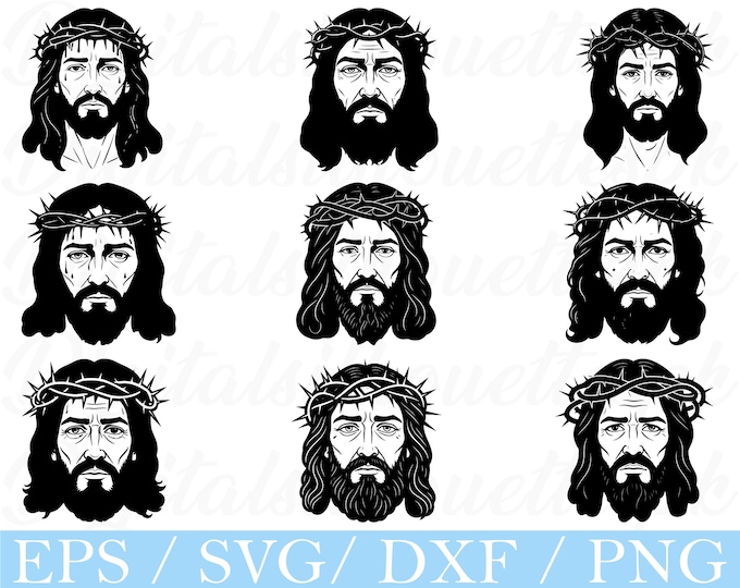 Jesus Face SVG Bundle: Christian Silhouette Clipart (digital Download ...