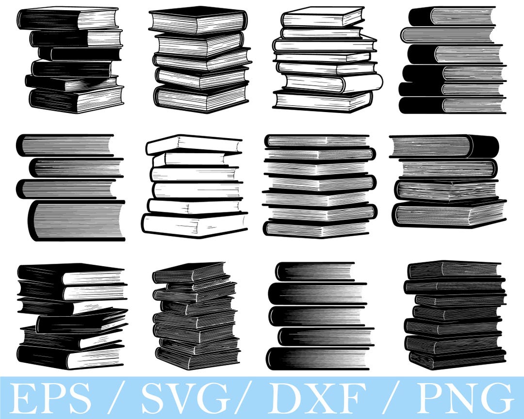 Stack of Books Svg, Book Stack Silhouette, Stack of Books Vector, Dxf ...