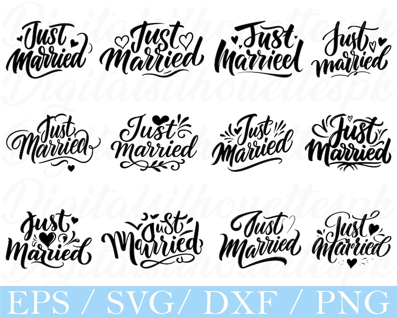 Just Married Typography Svg, Just Married Text Silhouette, Dxf, Png - Etsy