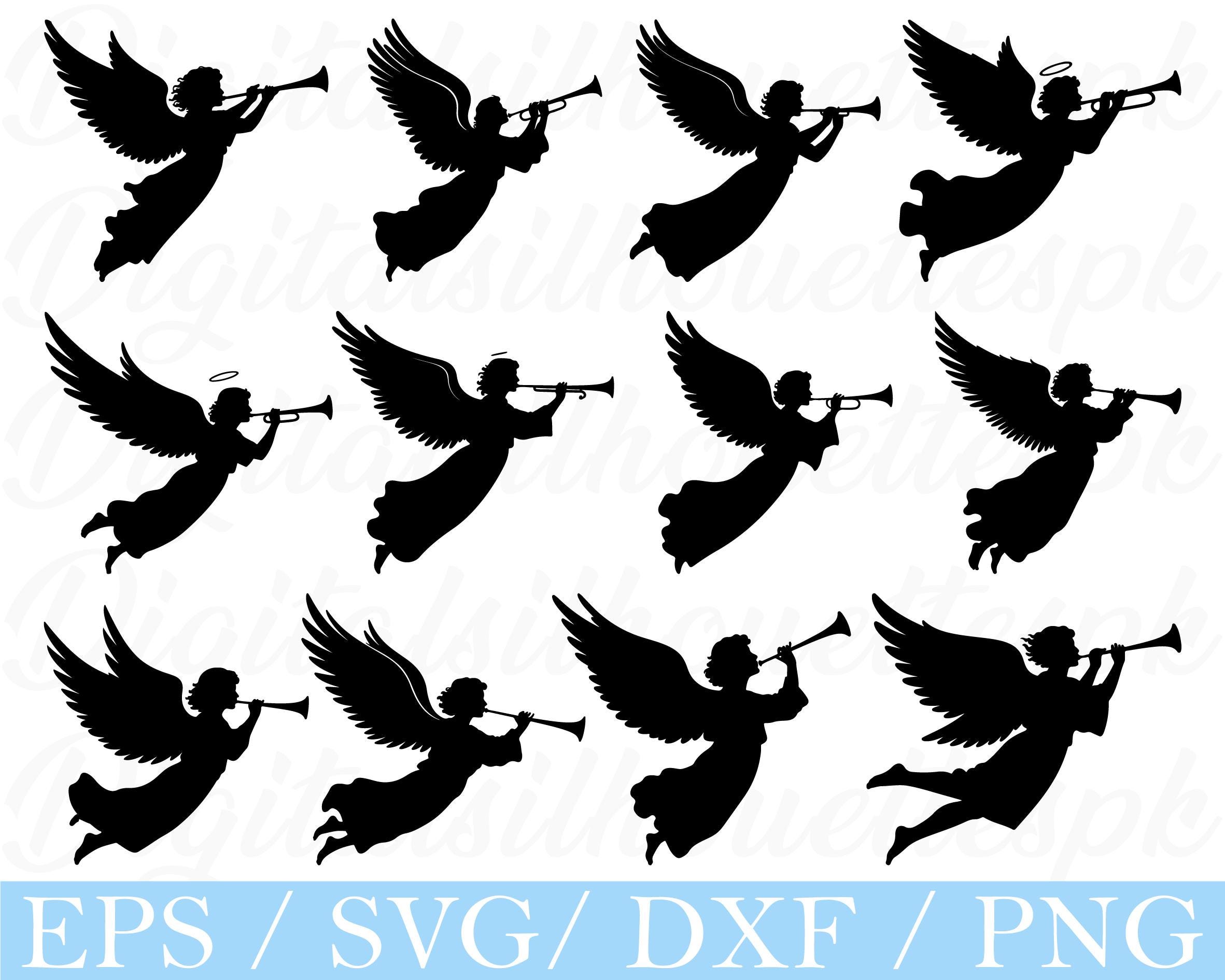 Flying Angel With Trumpet SVG: Silhouette Vector Art (digital Download ...