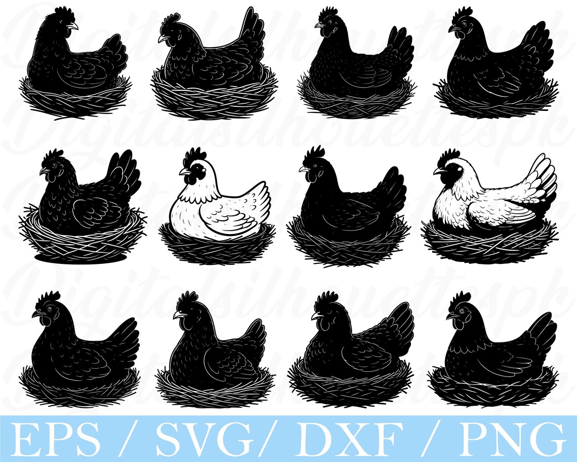 Chicken on Nest SVG: Hen Silhouette, Dxf, Png (digital Download) - Etsy