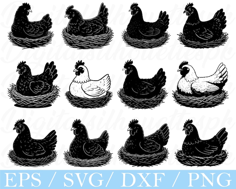 Chicken on Nest SVG: Hen Silhouette, Dxf, Png (digital Download) - Etsy