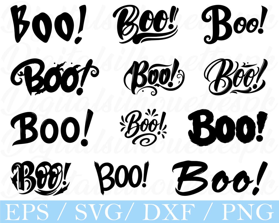 Boo Typography Svg, Boo Text Silhouette, Dxf, Png - Etsy