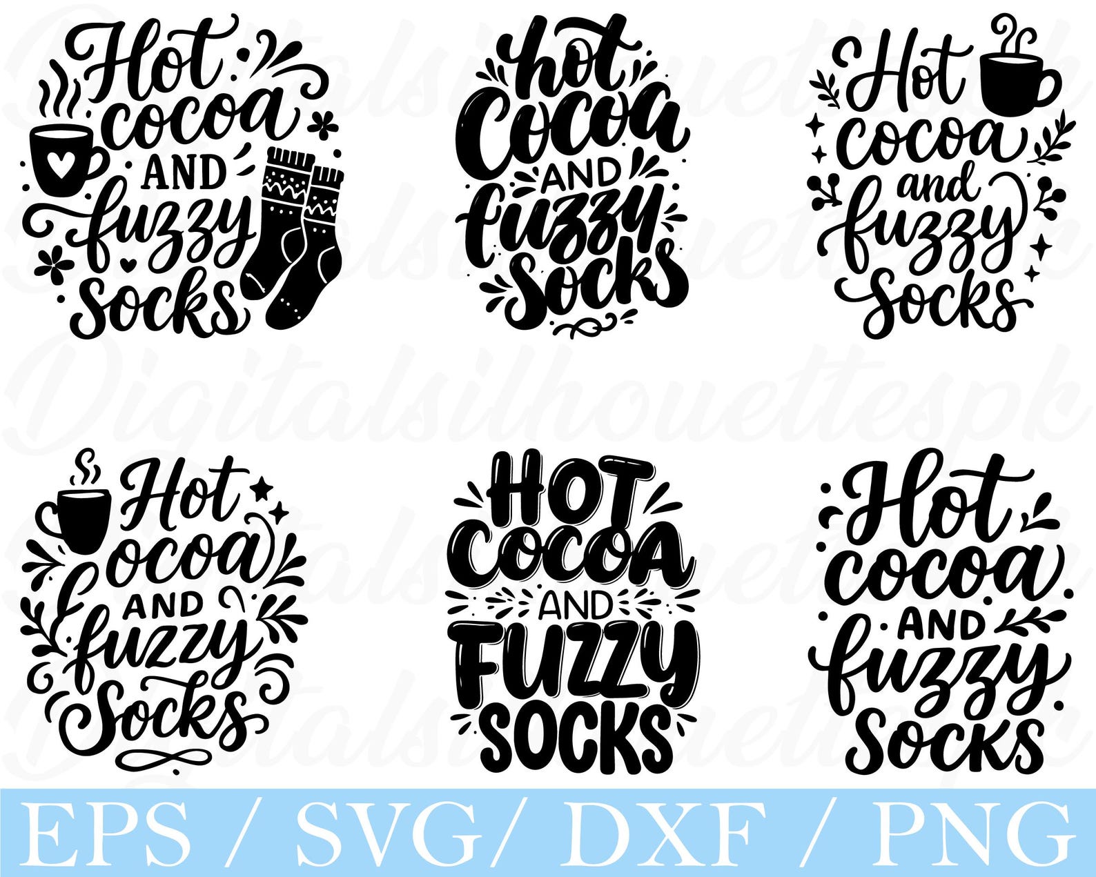 Hot Cocoa and Fuzzy Socks Typography Svg, Christmas Quote Silhouette ...