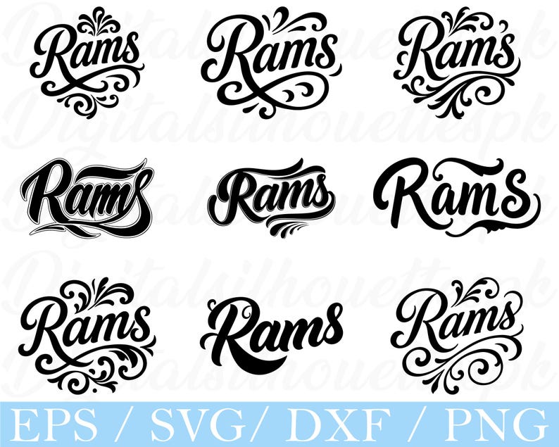 Rams Typography Svg, Rams Text Silhouette, Dxf, Png - Etsy
