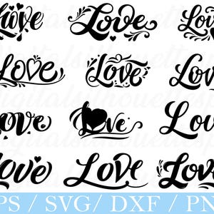 Love Typography Svg, Love Text Silhouette, Dxf, Png - Etsy