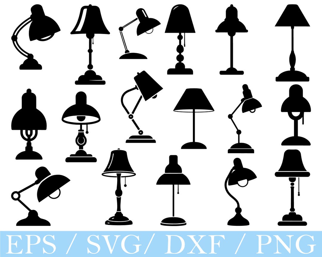 Lamp Svg, Study Lamp Silhouette, Lamp Cut File, Table Lamp Vector, Dxf ...